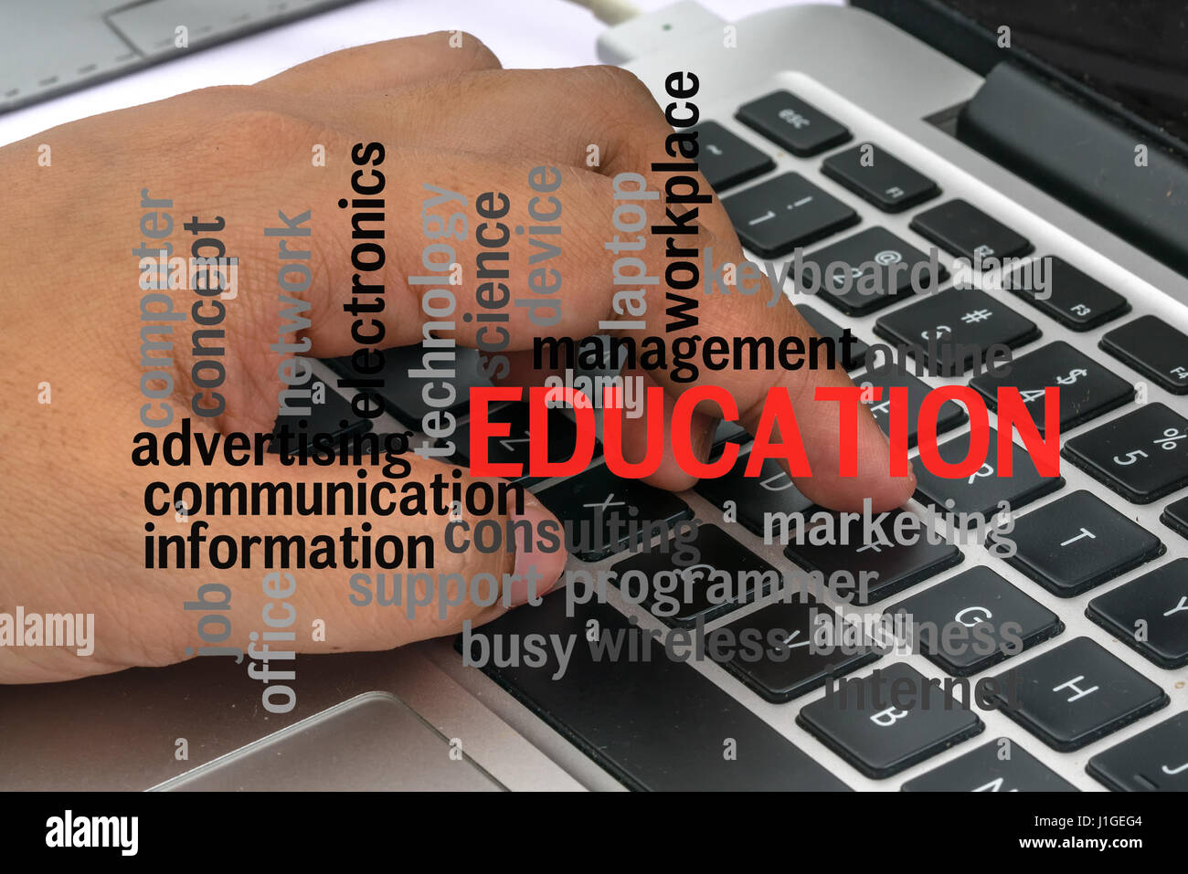 Hand with text. Technology concept Stock Photo - Alamy