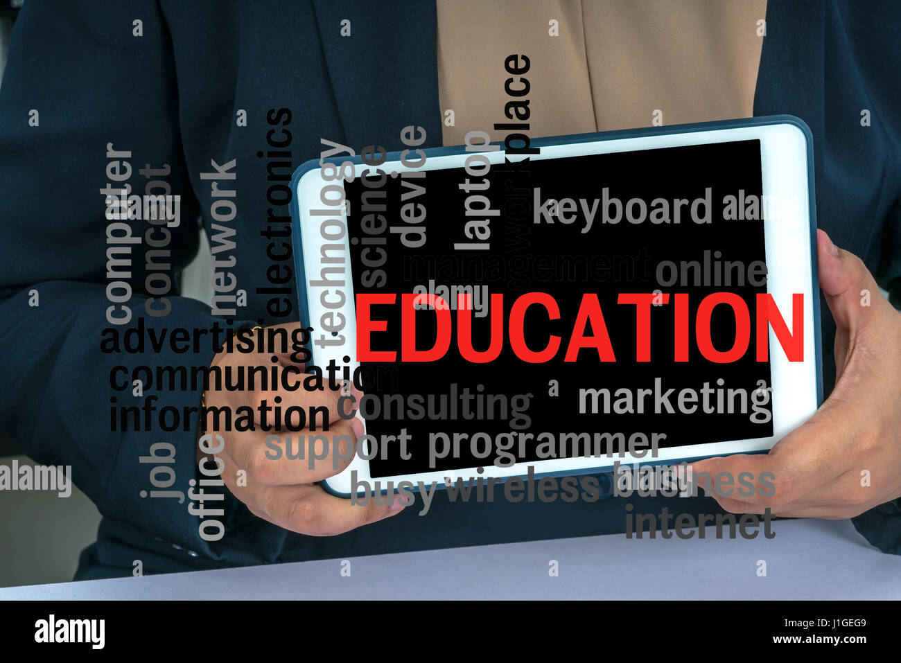 Hand with text. Technology concept Stock Photo - Alamy