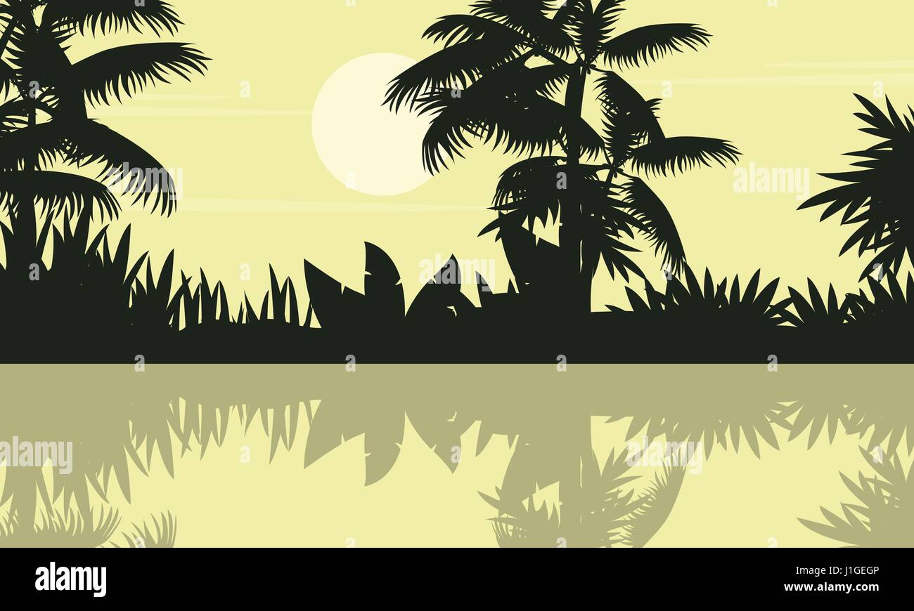 Silhouette of tree with lake on forest scenery Stock Vector Image & Art ...