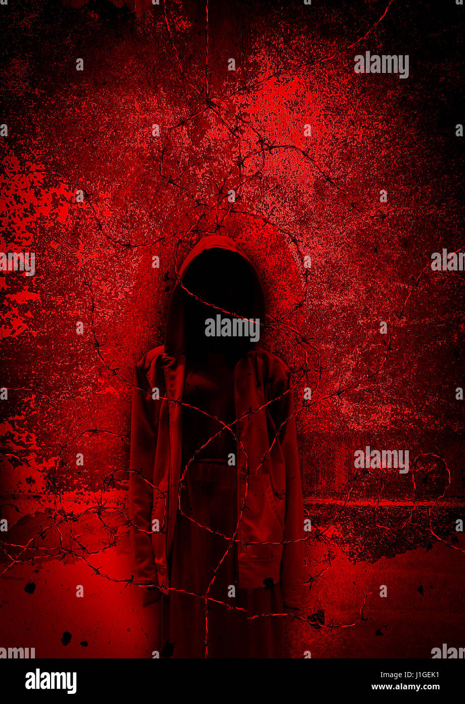 Ghost woman with barbed wire,Scary background for book cover Stock ...