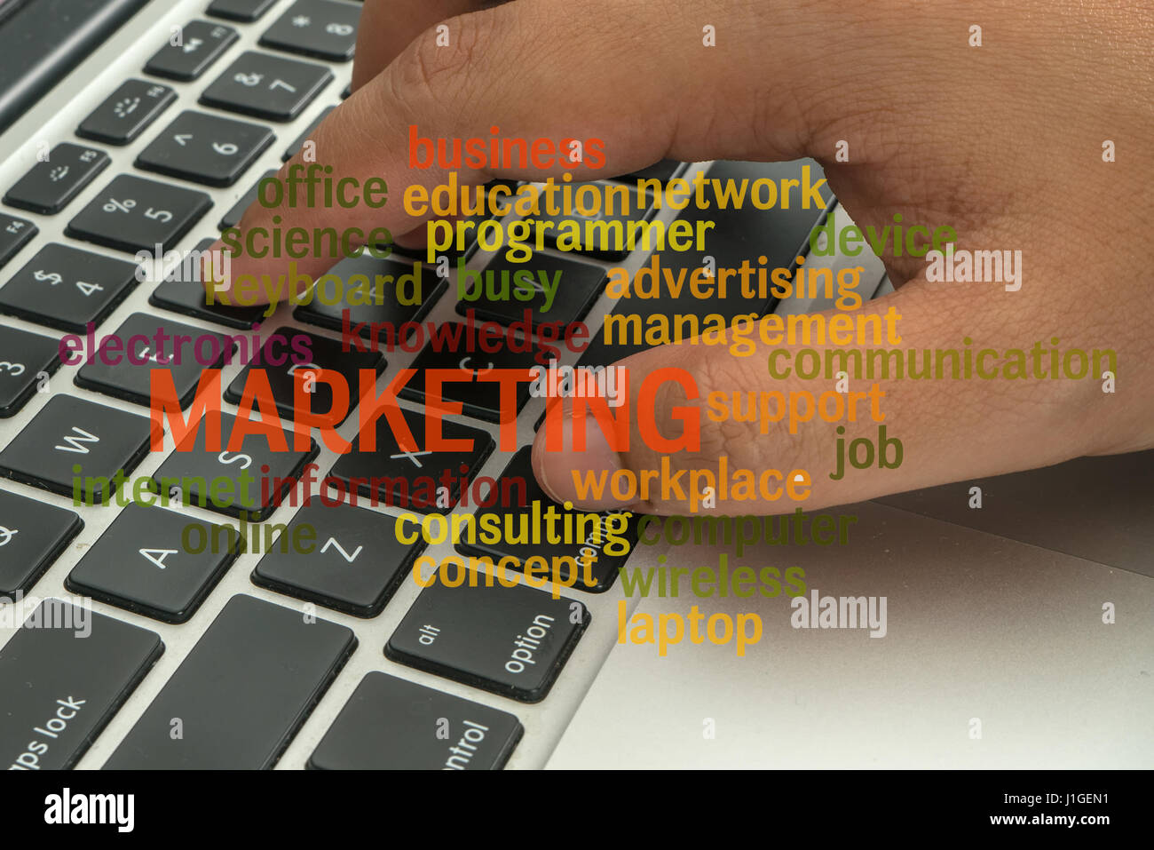 Hand with text. Technology concept Stock Photo - Alamy