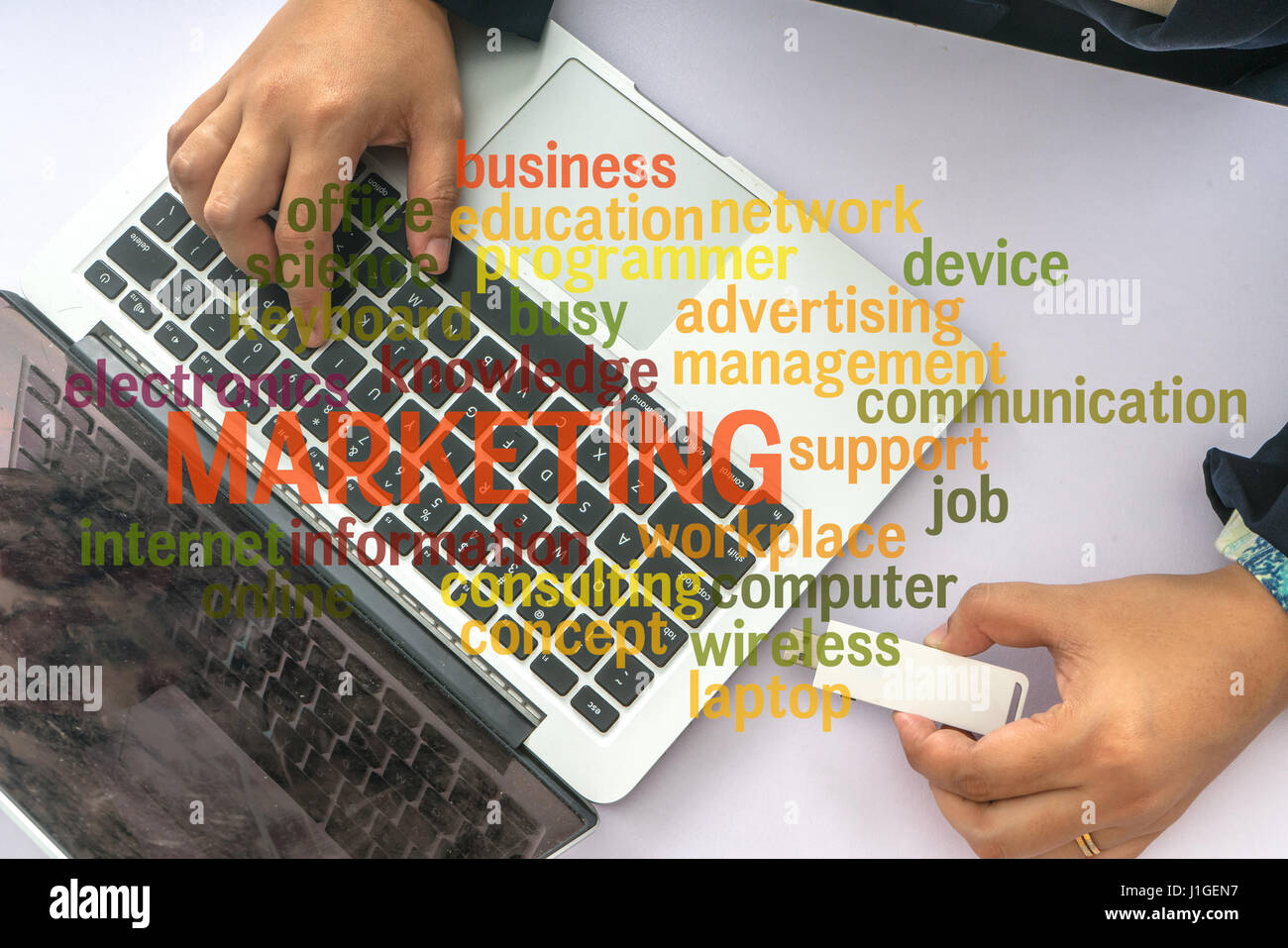 Hand with text. Technology concept Stock Photo - Alamy