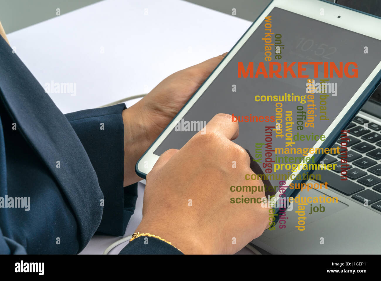 Hand with text. Technology concept Stock Photo - Alamy