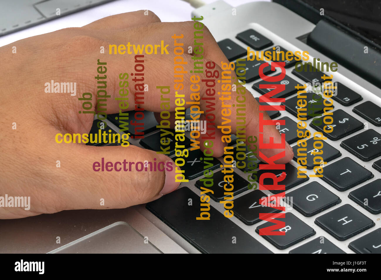 Hand with text. Technology concept Stock Photo - Alamy