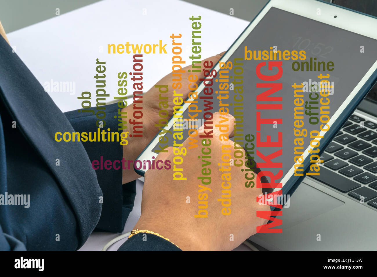 Hand with text. Technology concept Stock Photo - Alamy
