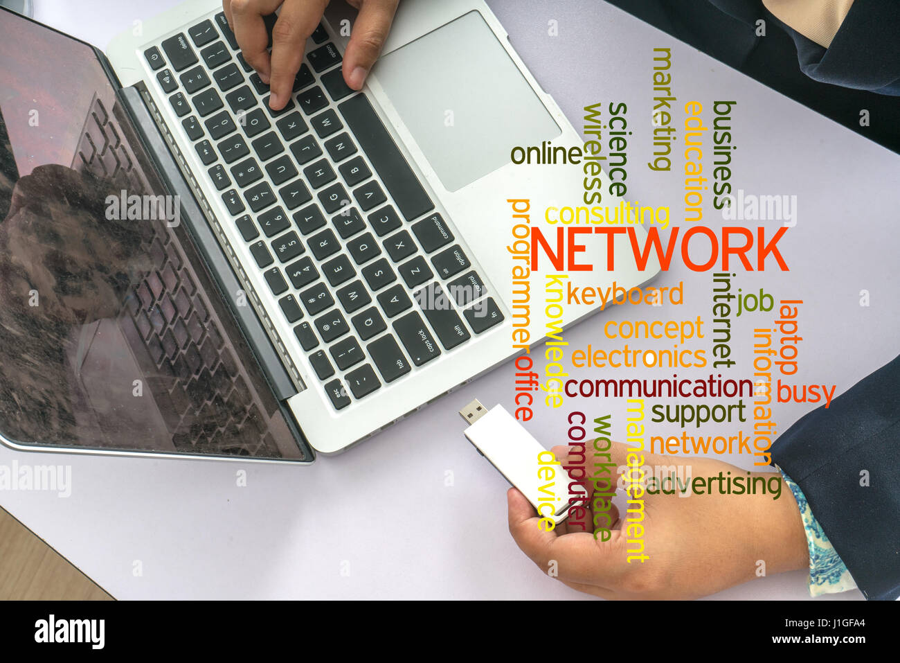 Hand with text. Technology concept Stock Photo - Alamy