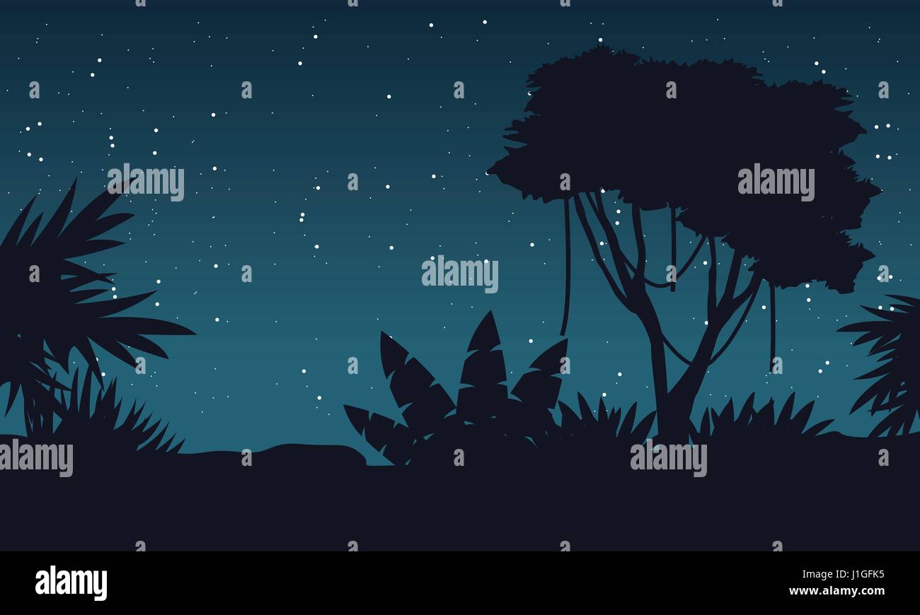 At night jungle with tree silhouette landscape Stock Vector Image & Art ...