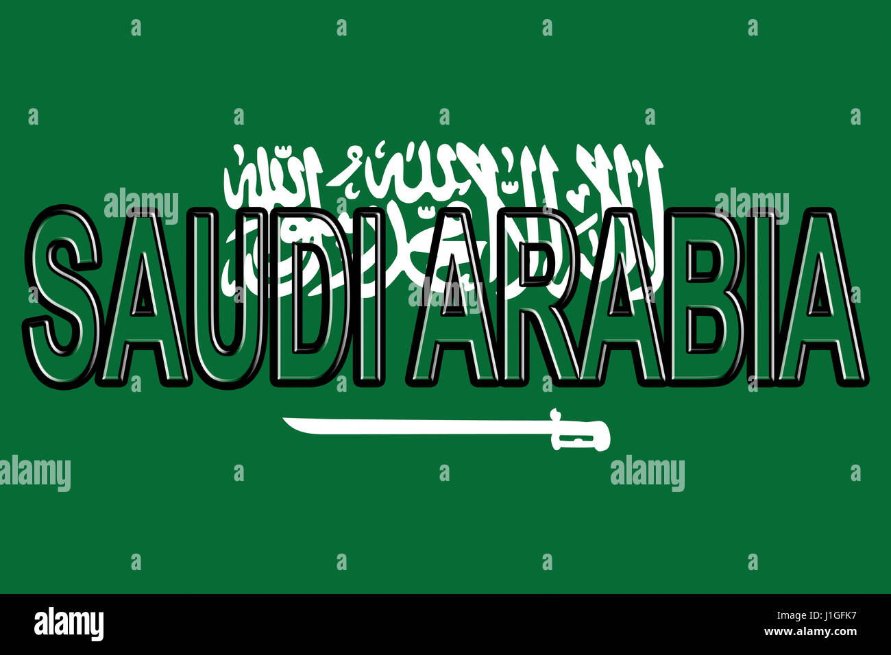 Illustration of the flag of Saudi Arabia with the country written on ...