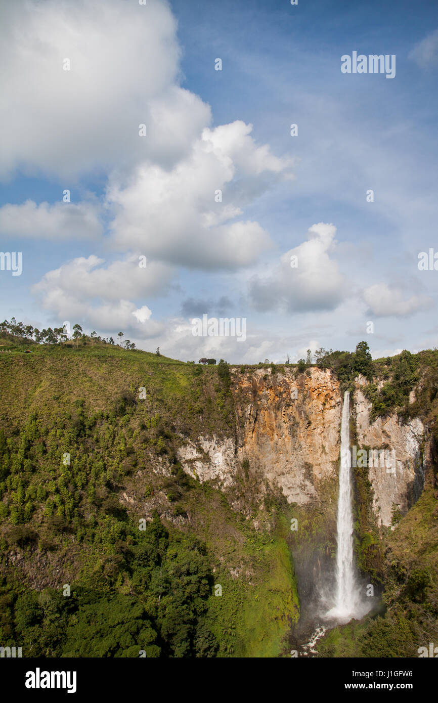 National landmark of Indonesia. Sipiso-Piso waterfalls and landscape in ...