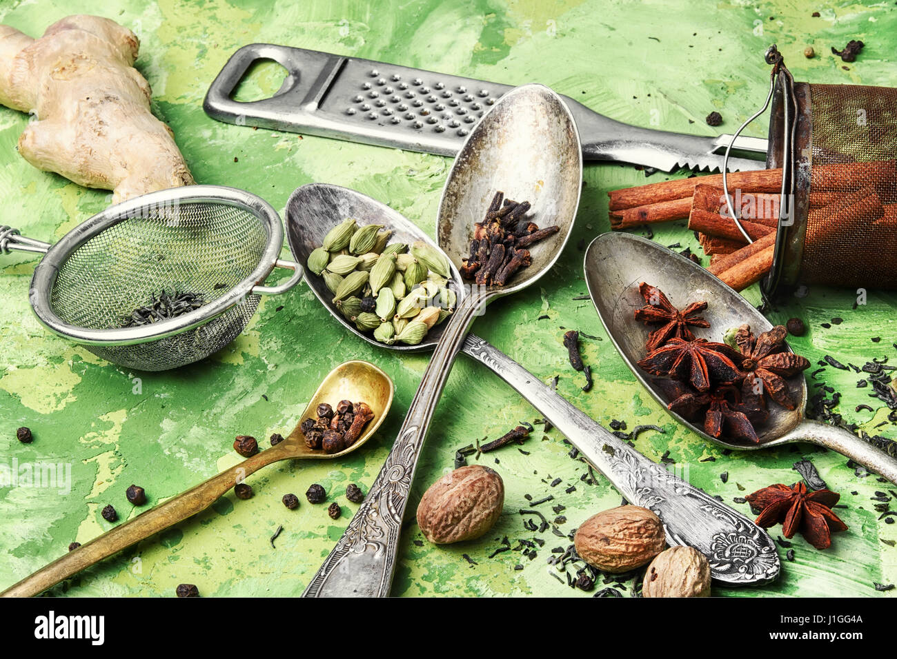 ginger,cinnamon and spices for an invigorating for the masala tea Stock ...