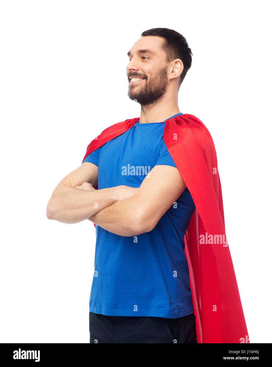 happy man in red superhero cape Stock Photo - Alamy