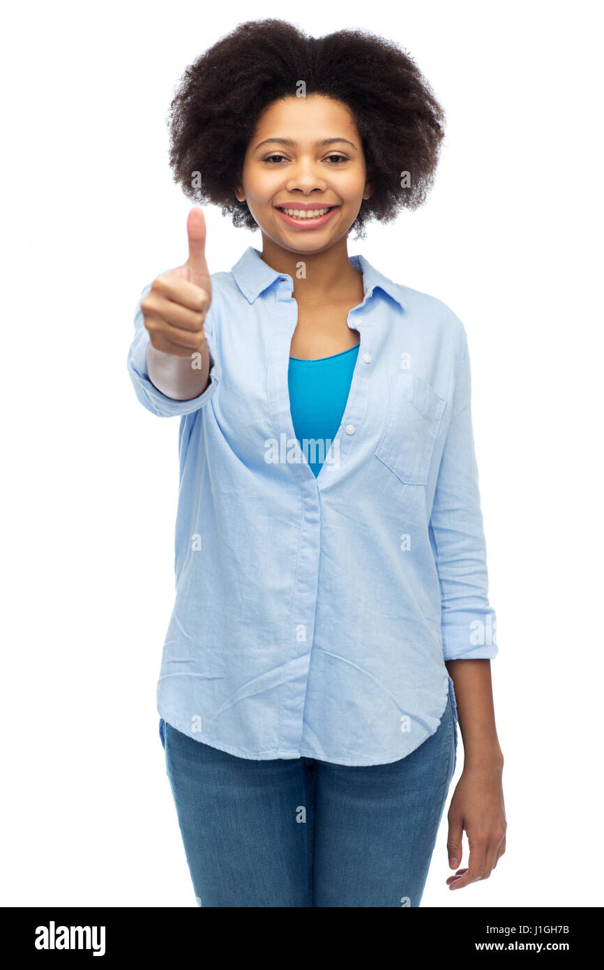 happy african american woman showing thumbs up Stock Photo - Alamy