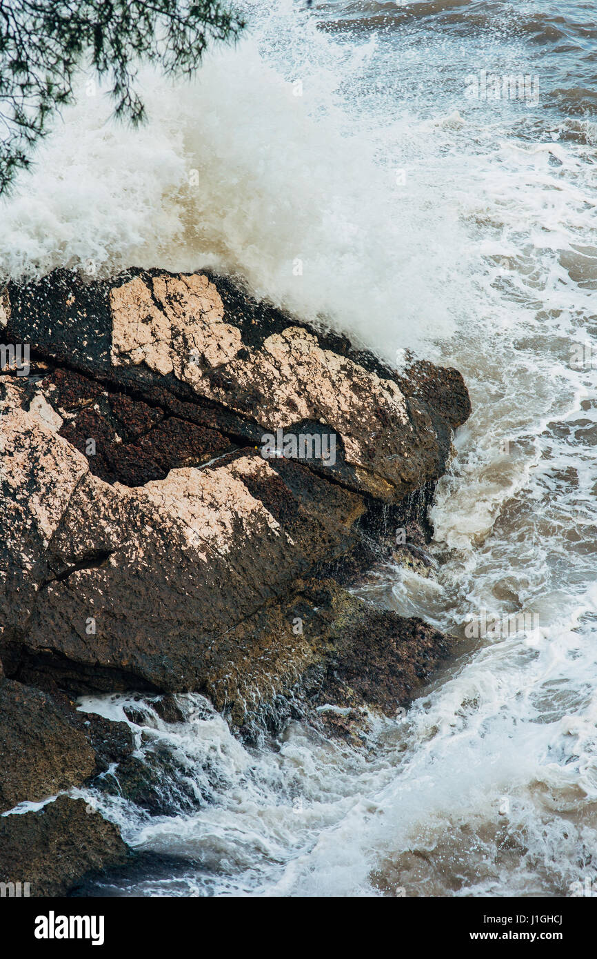 Rocks sticking out of the water and the waves washed Stock Photo - Alamy