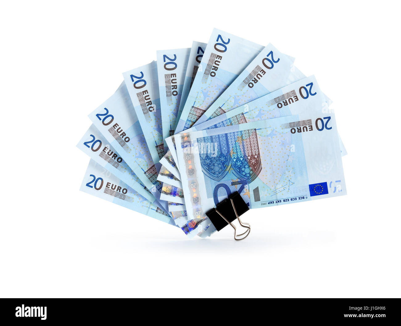 European Union currency bank notes as fan on white background. Clipping ...