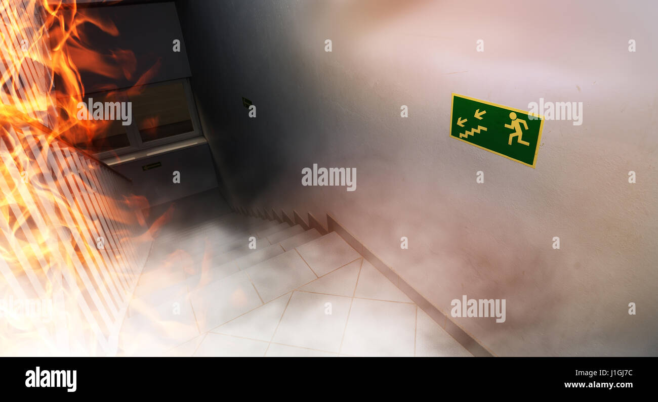 Building on fire - emergency exit Stock Photo - Alamy