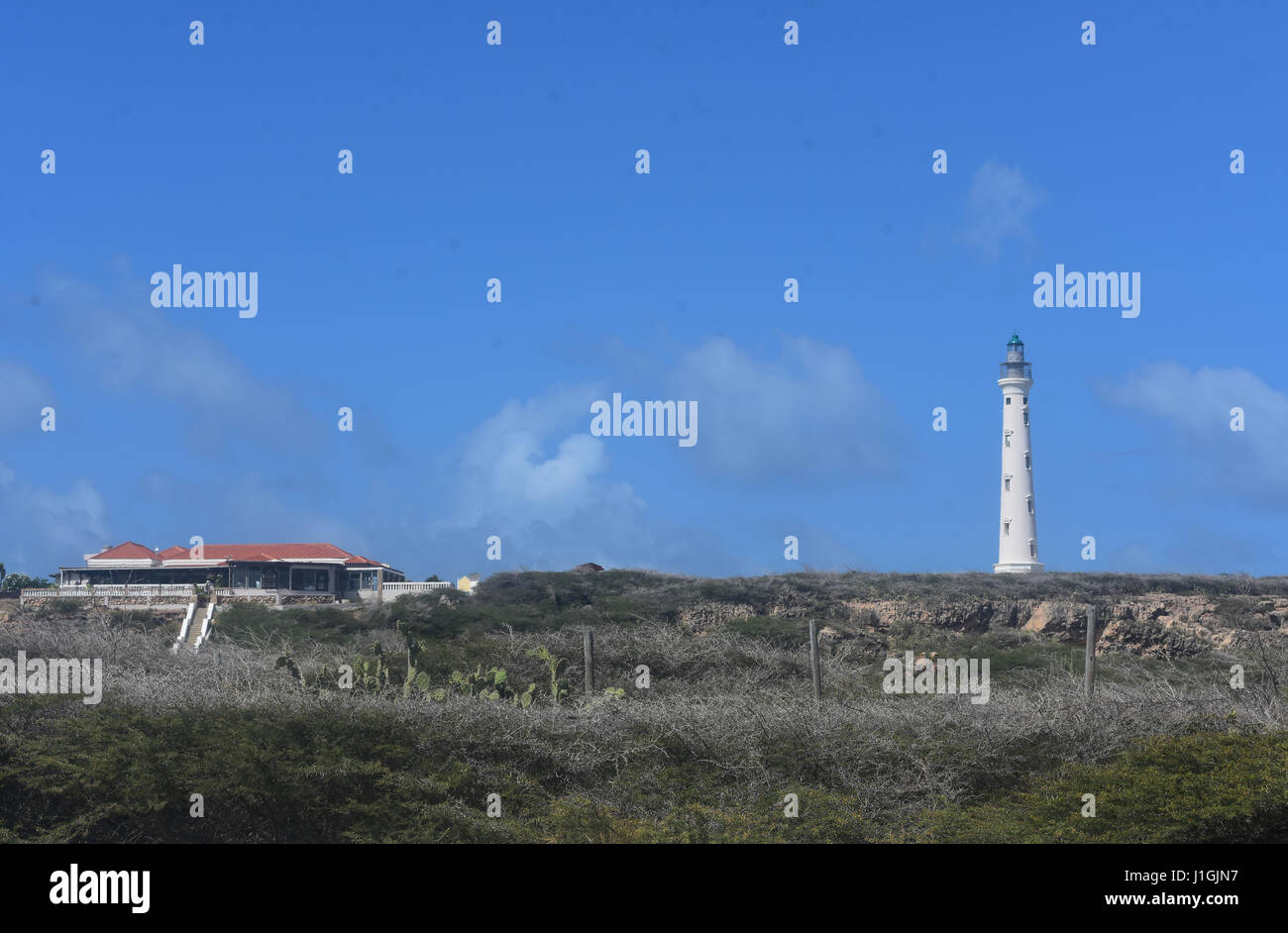Aruba's California lighthouse and Faro Blanco restaurant on the horizon ...