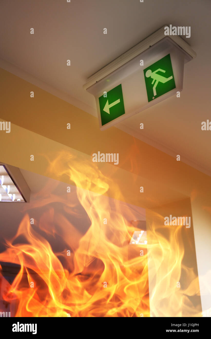 Building on fire - emergency exit Stock Photo - Alamy