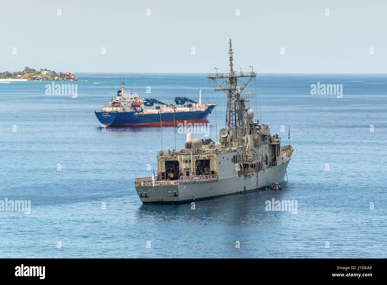 Victoria, Mahe island, Seychelles - December 17, 2015: HMAS Melbourne ...