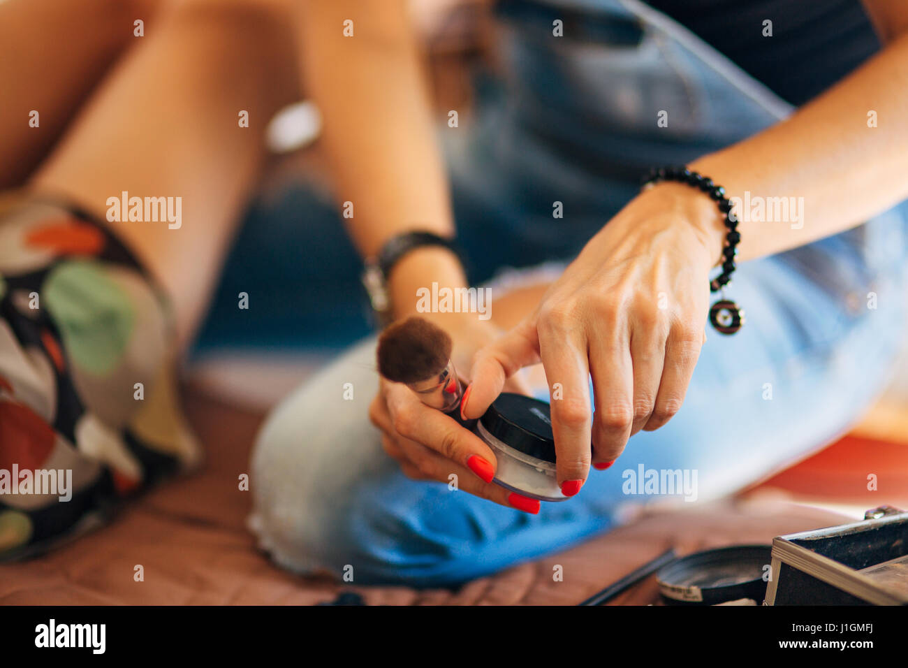 Case makeup artist. A set of brushes, powder, foundation. Tools Stock ...