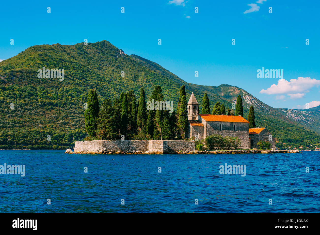 The island of Gospa od Skrpela in the Boko-Kotorsky Gulf Stock Photo ...