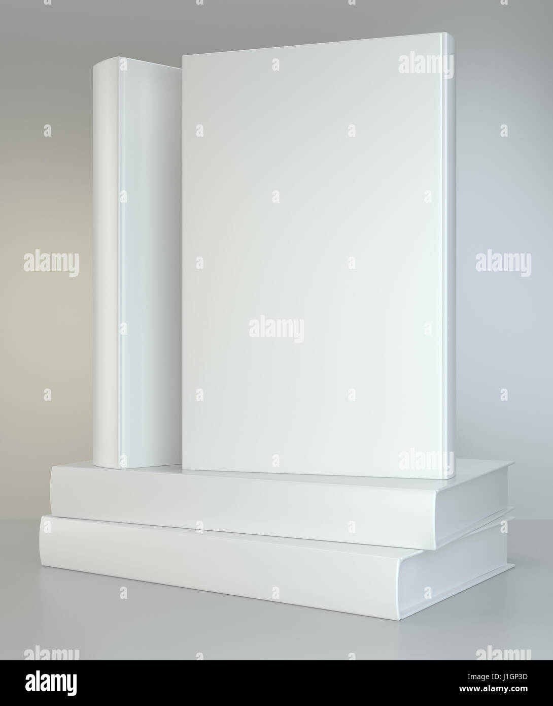 white stack of books on gray background Stock Photo - Alamy