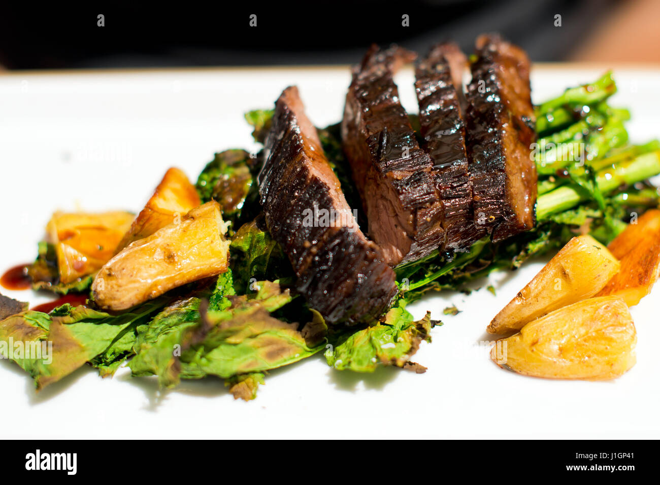 Natural organic steak beef meat cooked on the fire, and flavored ...