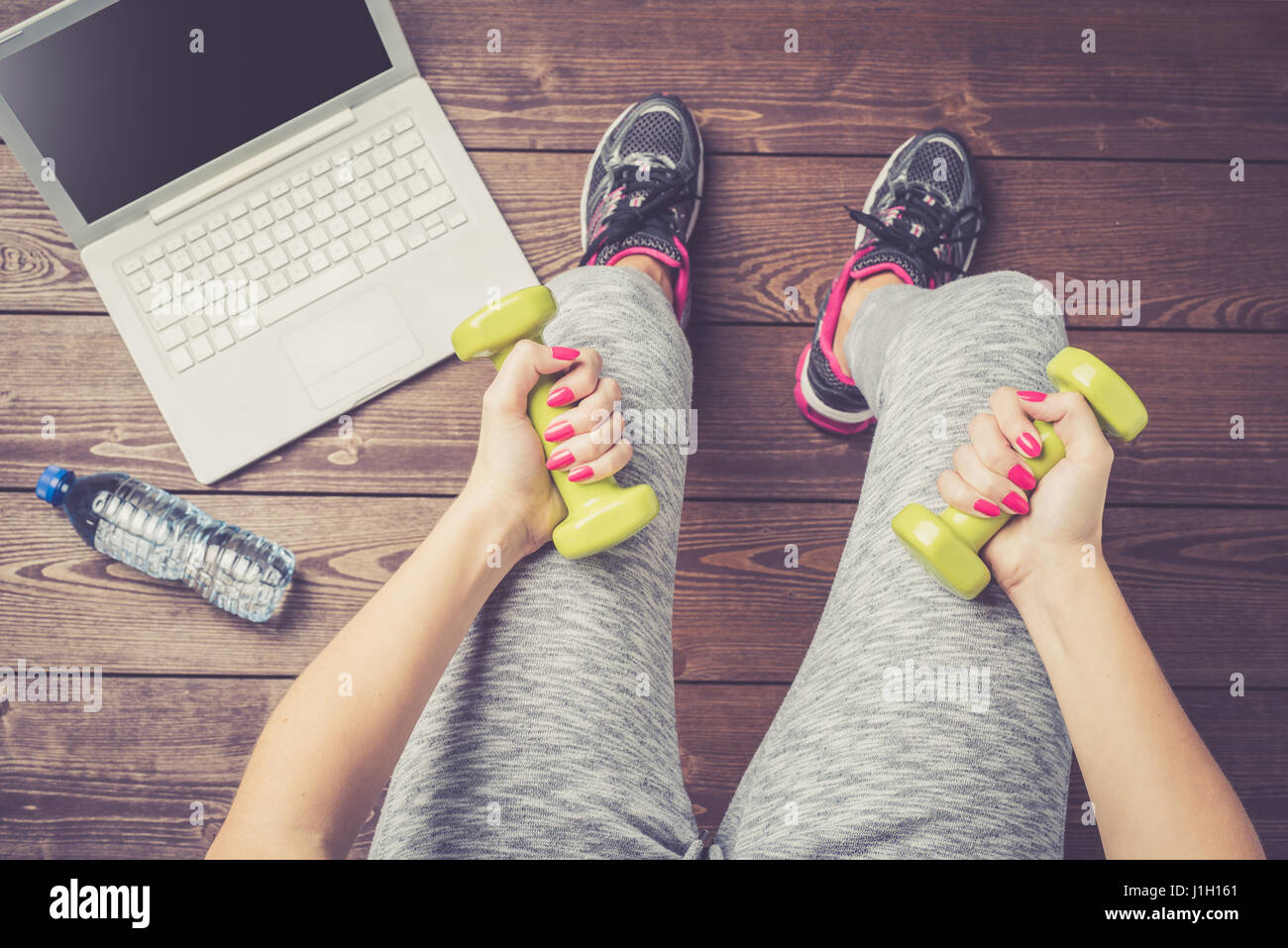 Female fitness exercise. Top view Stock Photo - Alamy