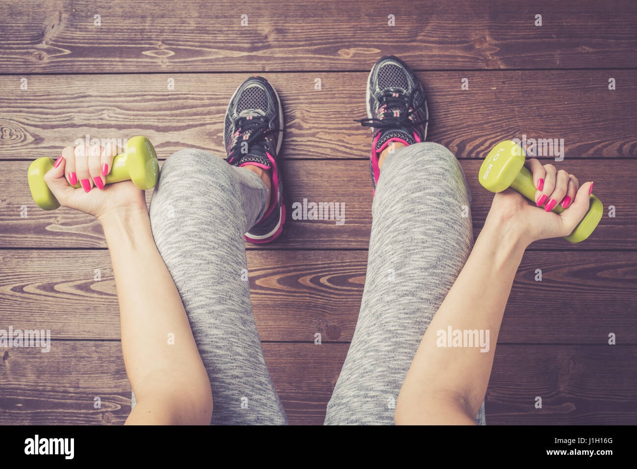 Female fitness exercise. Top view Stock Photo - Alamy