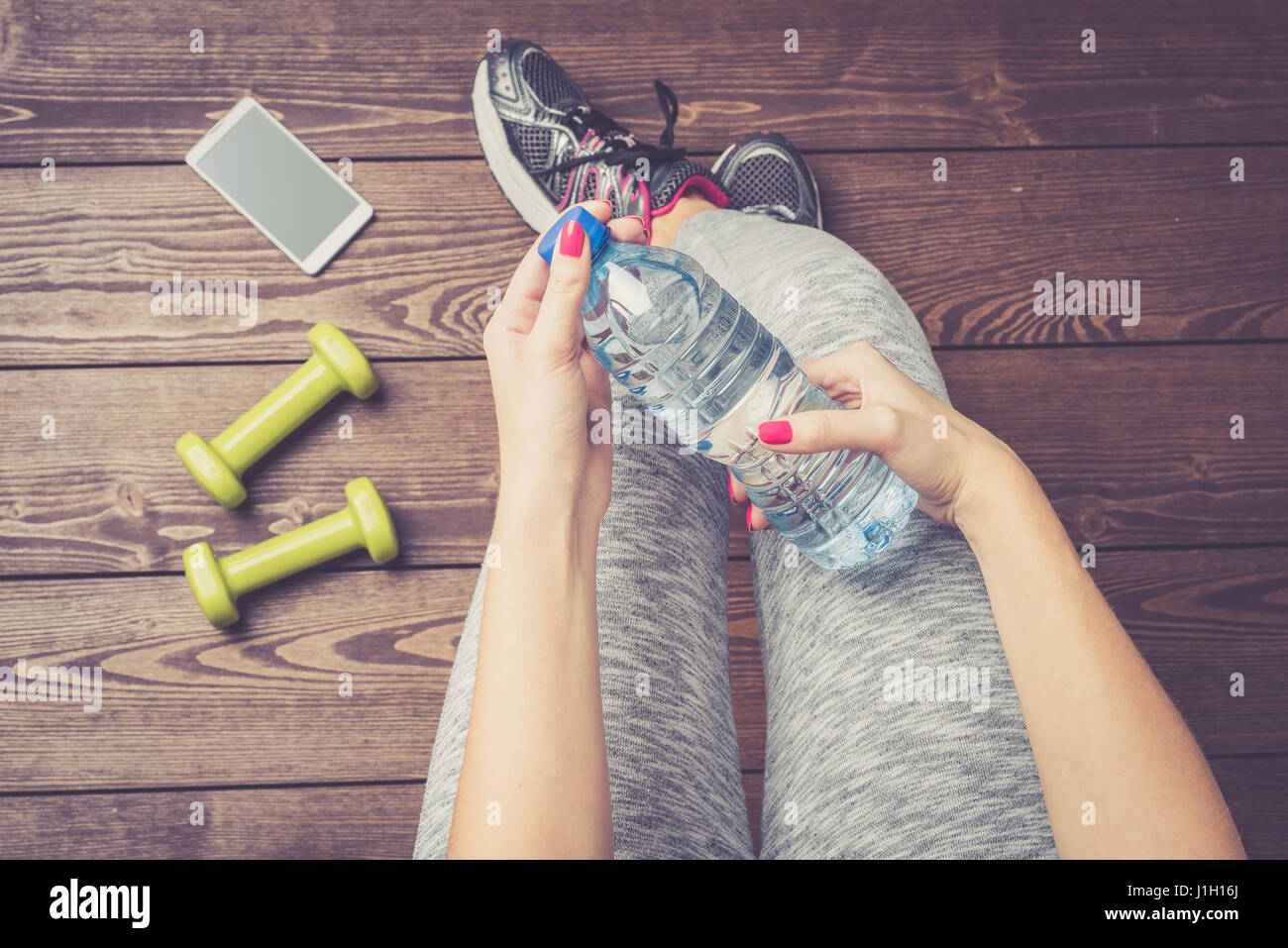 Female fitness exercise. Top view Stock Photo - Alamy