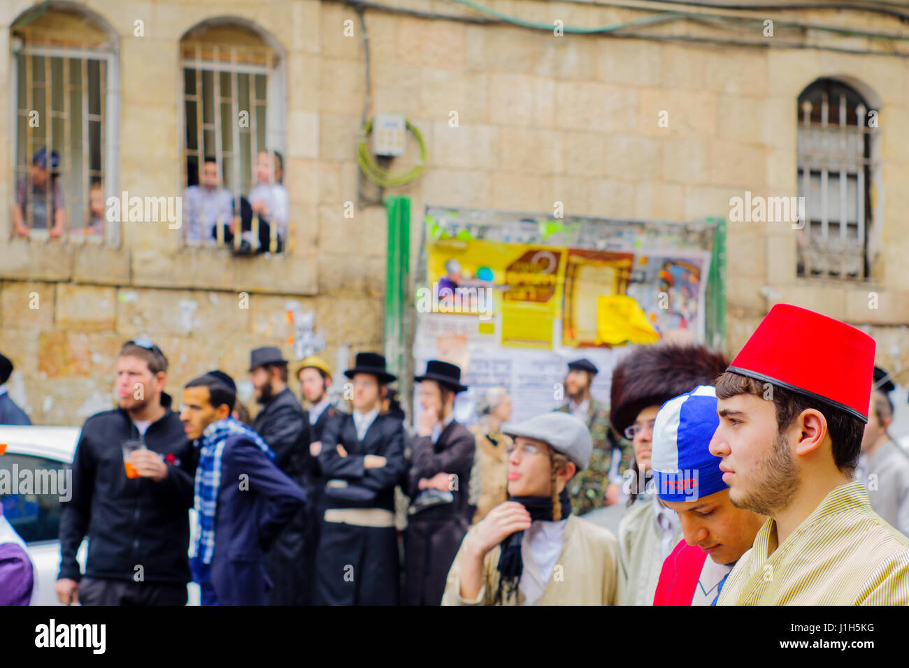 JERUSALEM, ISRAEL - MARCH 13, 2017: Ultra-orthodox Jewish men, some in ...