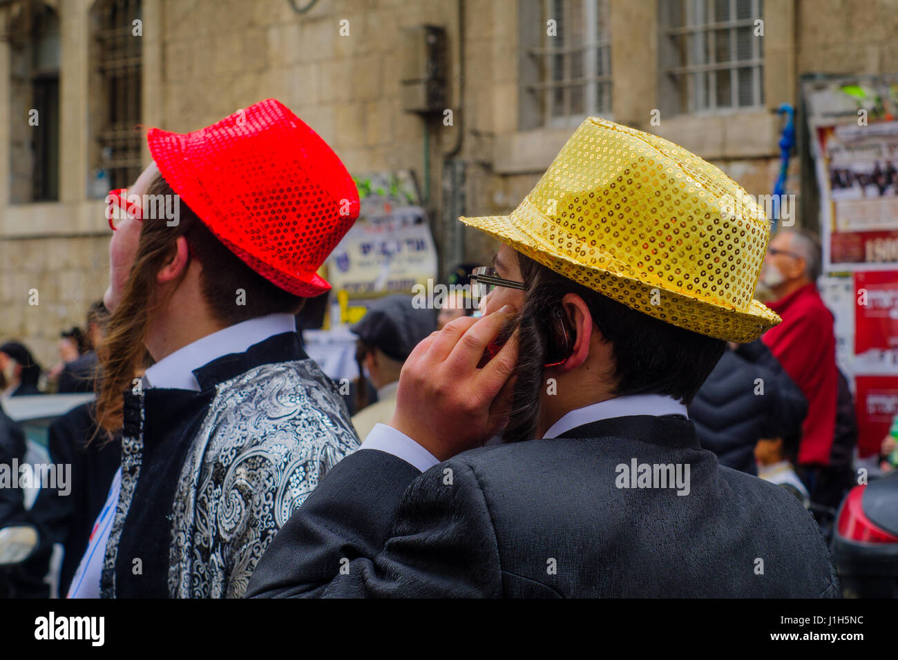 JERUSALEM, ISRAEL - MARCH 13, 2017: Ultra-orthodox Jewish men, some in ...