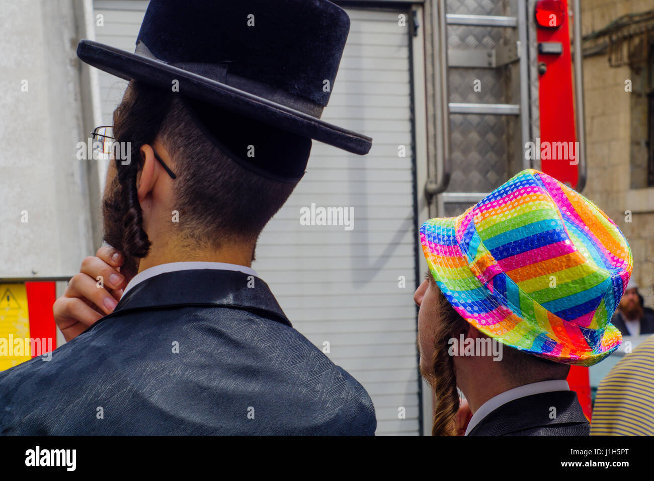 JERUSALEM, ISRAEL - MARCH 13, 2017: Ultra-orthodox Jewish men, some in ...