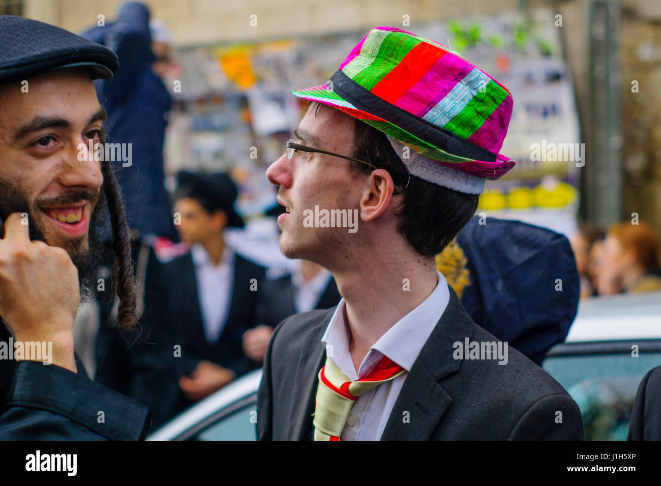 JERUSALEM, ISRAEL - MARCH 13, 2017: Ultra-orthodox Jewish men, some in ...