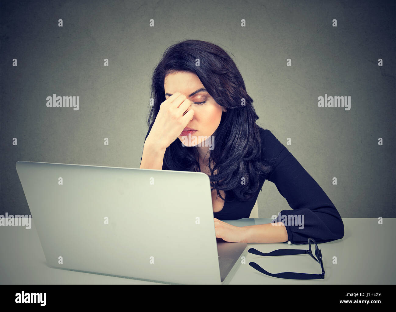Sleepy Girl Working On Laptop High Resolution Stock Photography and ...