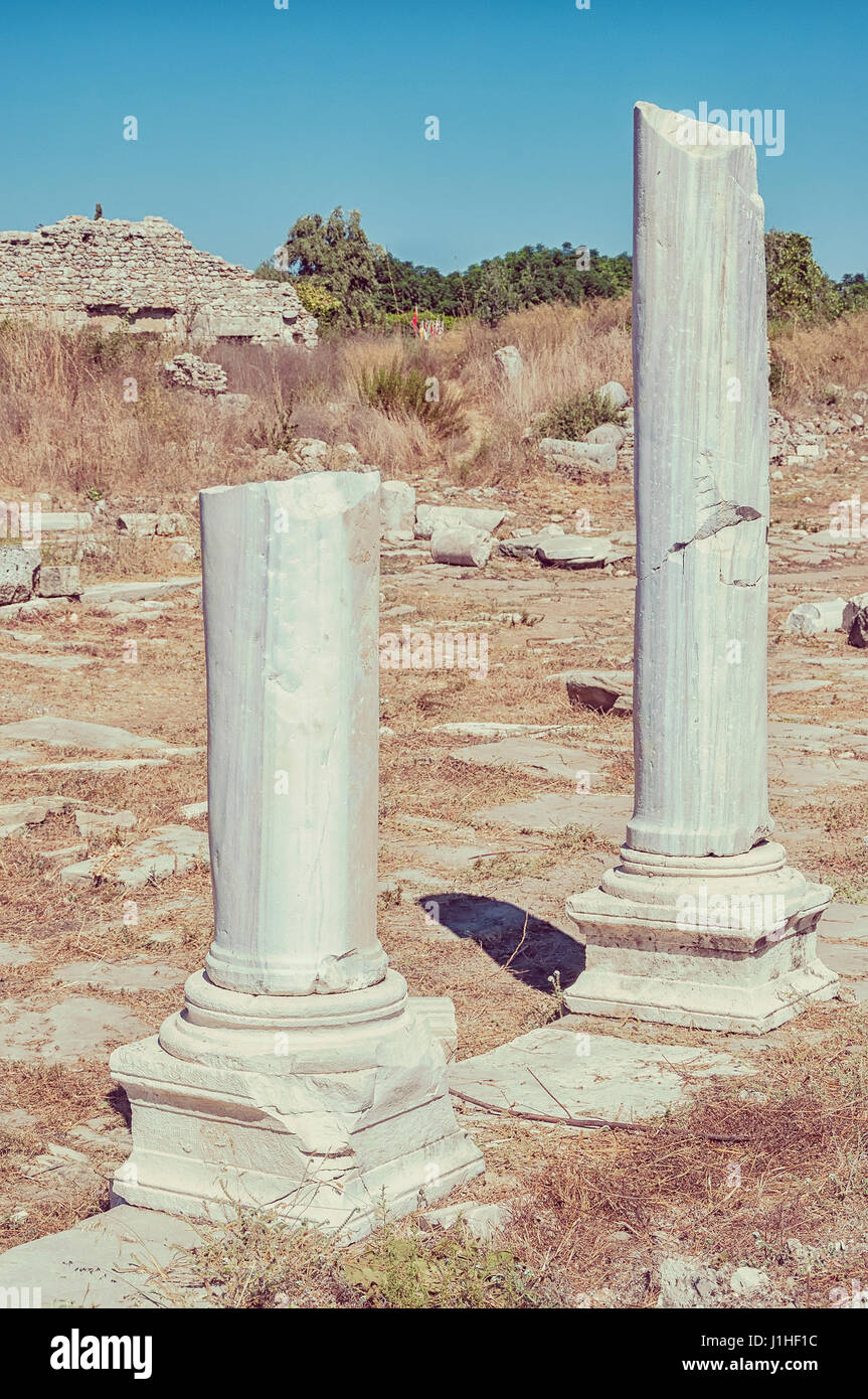 Ancient columnated street ruins from the Turkish town of Side Stock ...