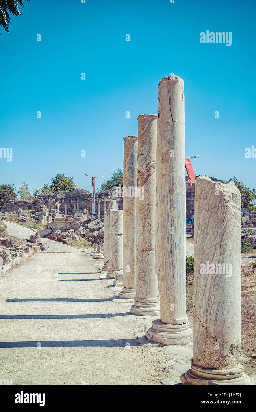 Ancient columnated street ruins from the Turkish town of Side Stock ...
