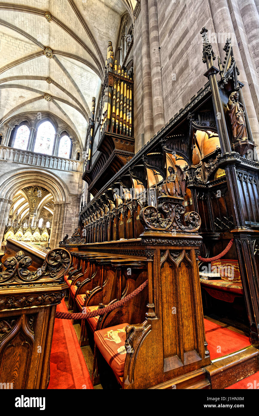 Carved Choir stalls in Hereford Cathedral Stock Photo - Alamy