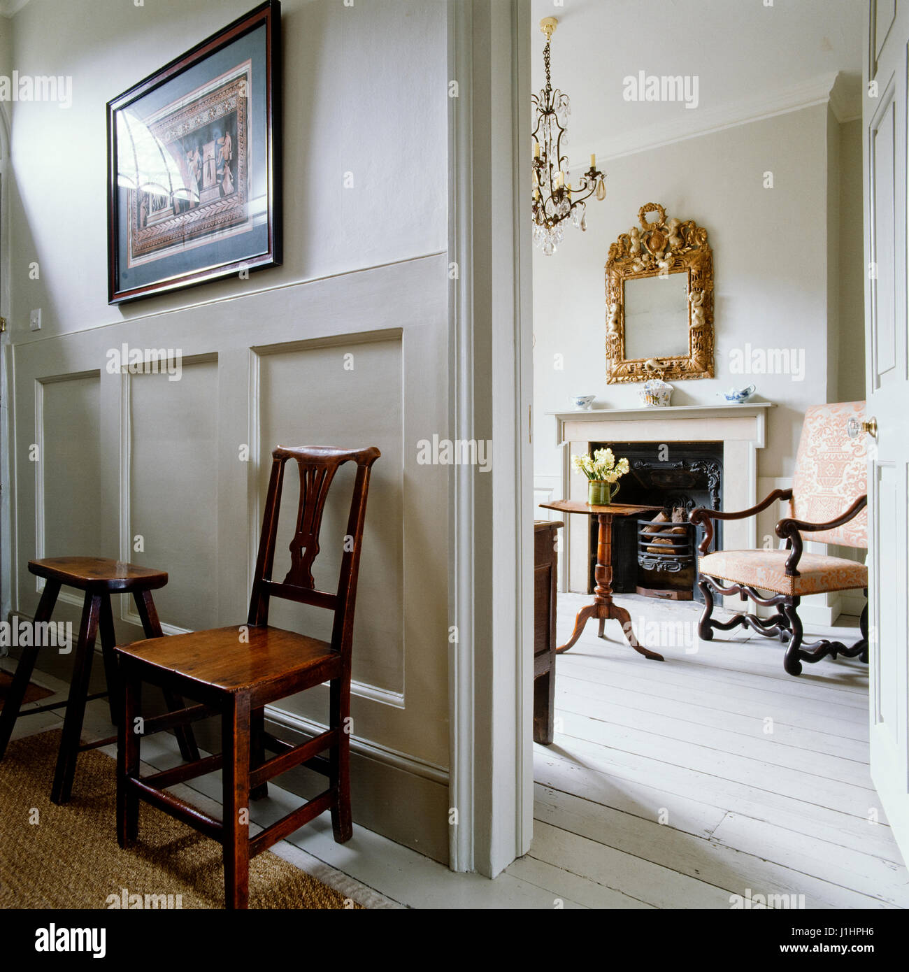 Antique style hallway and living room Stock Photo - Alamy