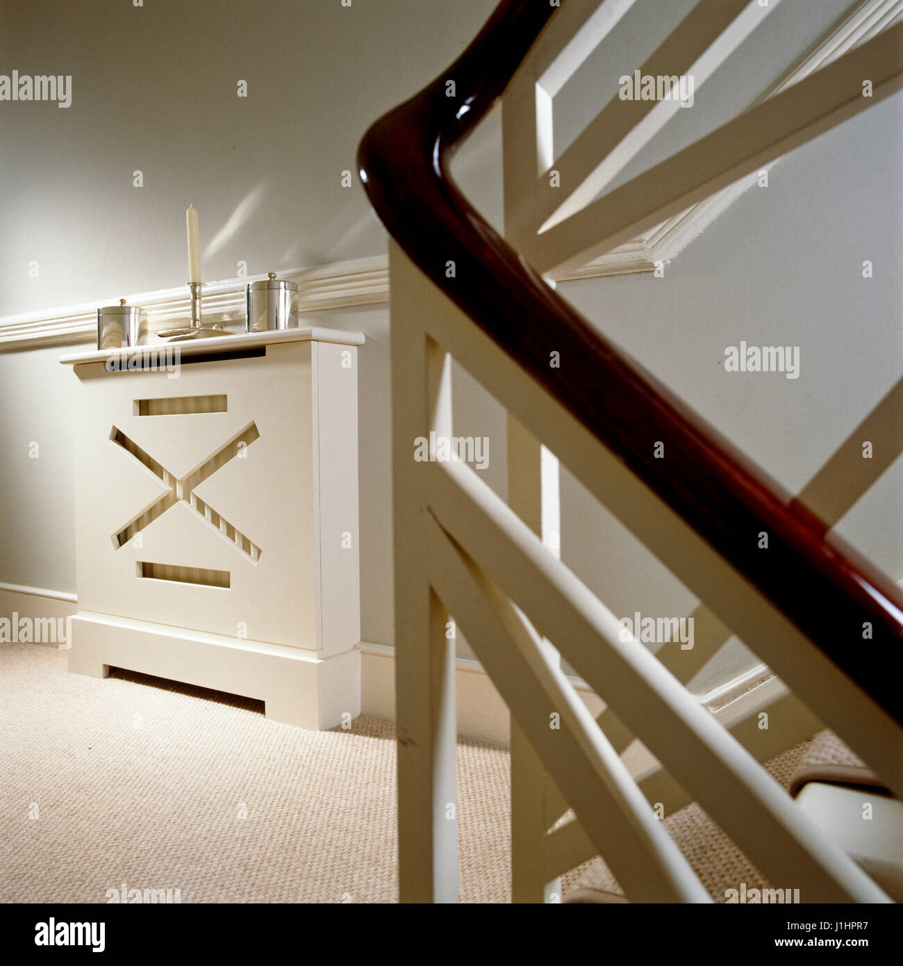 Wooden staircase white railing hi-res stock photography and images - Alamy