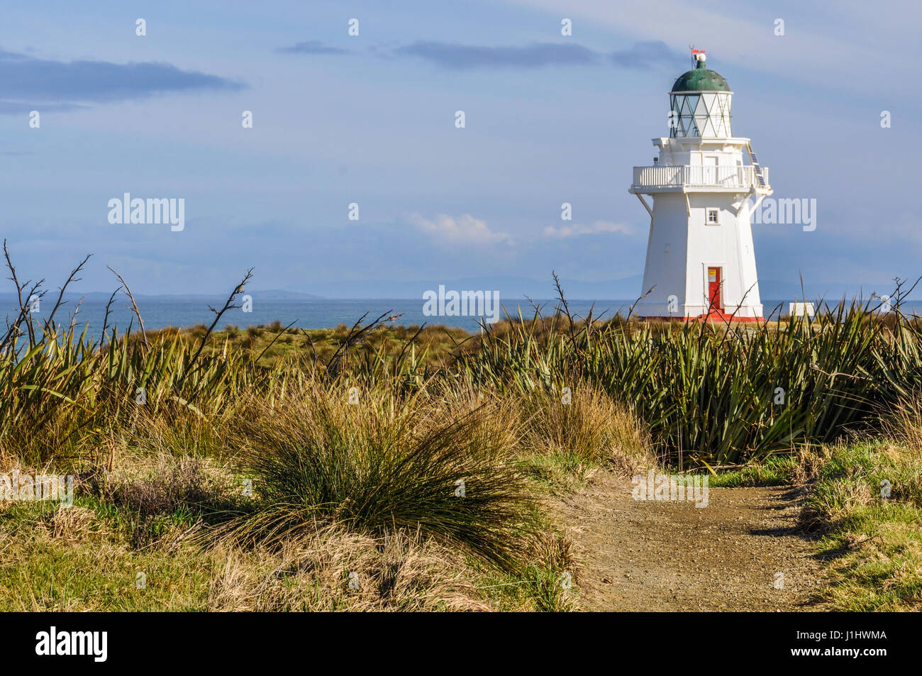 Old lighthouse near Slope Point, the Southernmost point of New Zealand ...