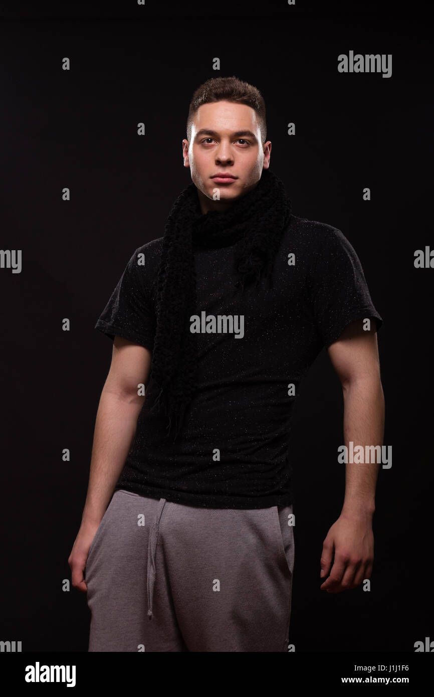 one young adult man handsome posing looking tired, posing, black ...