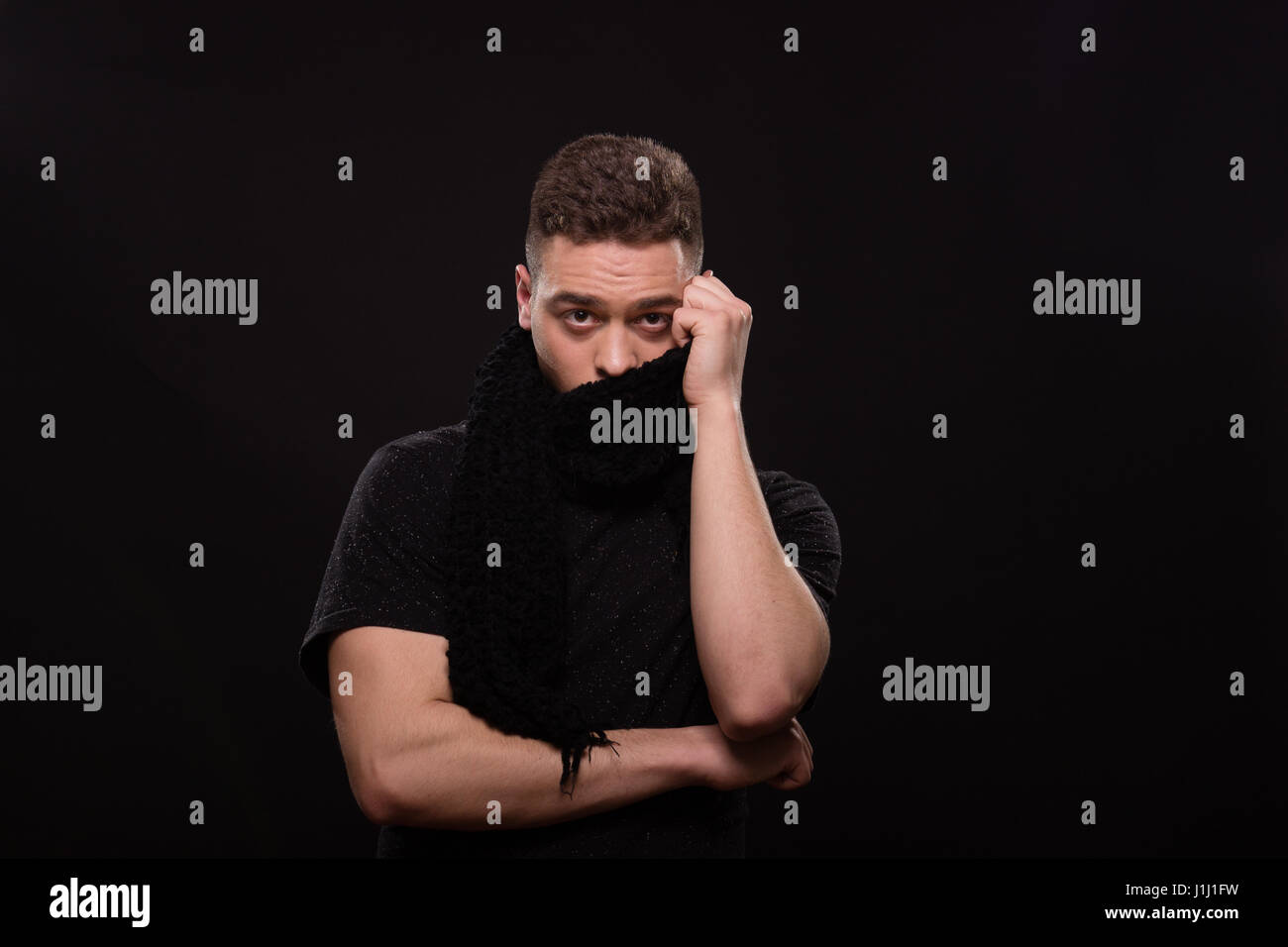 one young adult man handsome posing looking tired, posing, black ...