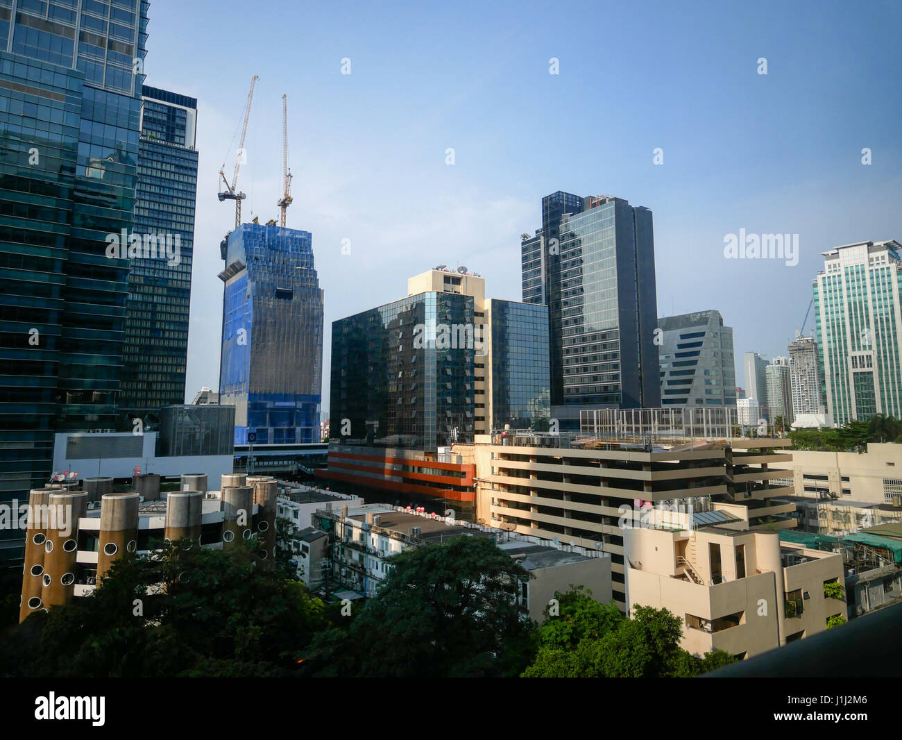 Cityscape of buildings in Phloen Chit Road, one of a financial district ...