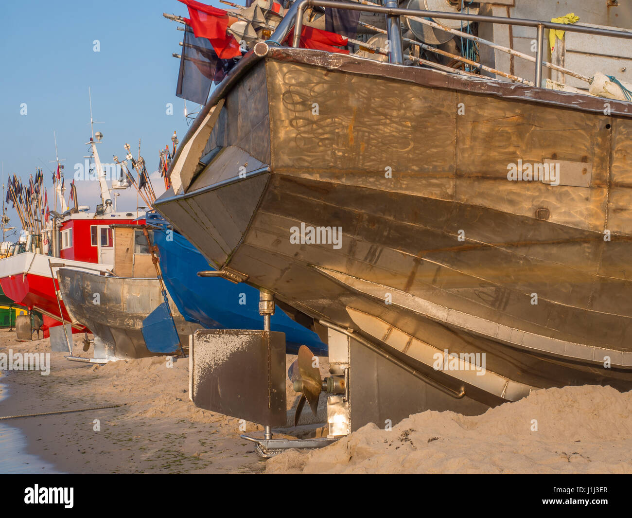 Chlopy, Poland - July 29, 2016: Colourful fishing boats in a harbour ...