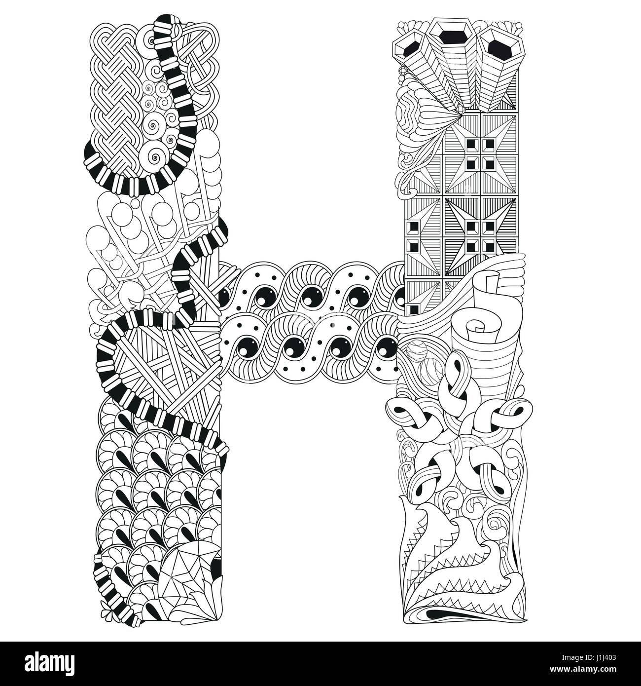Letter H for coloring. Vector decorative zentangle object Stock Vector ...