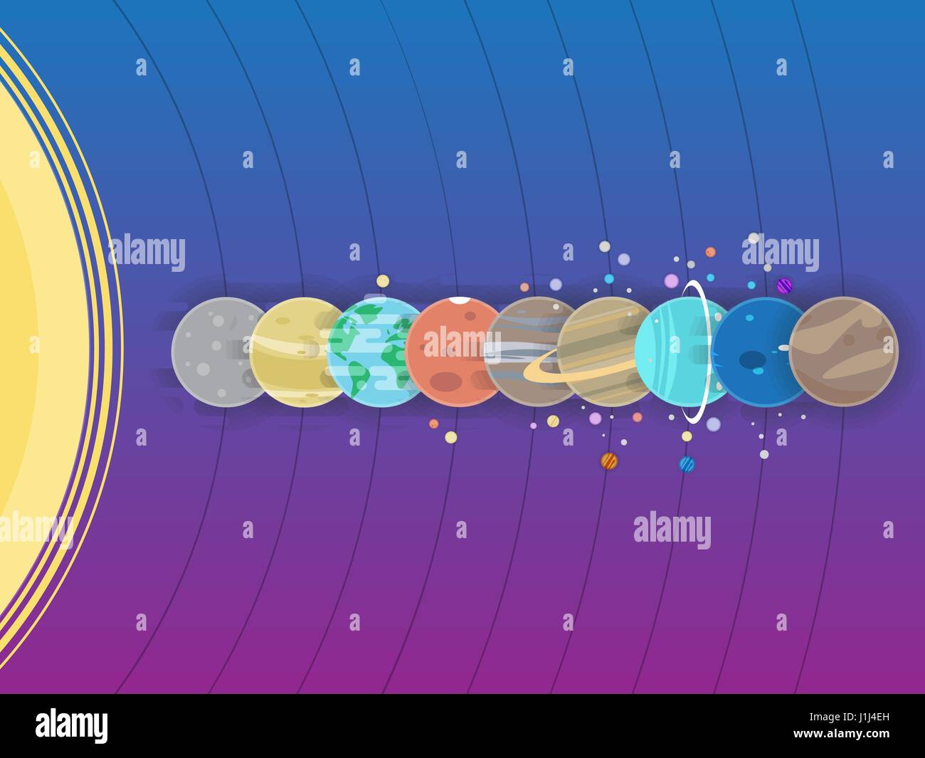 Solar system - planets, comet, satellite of the planets flat ...