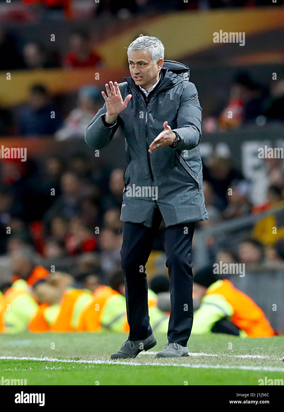 Manchester United manager Jose Mourinho gestures on the touchline Stock ...