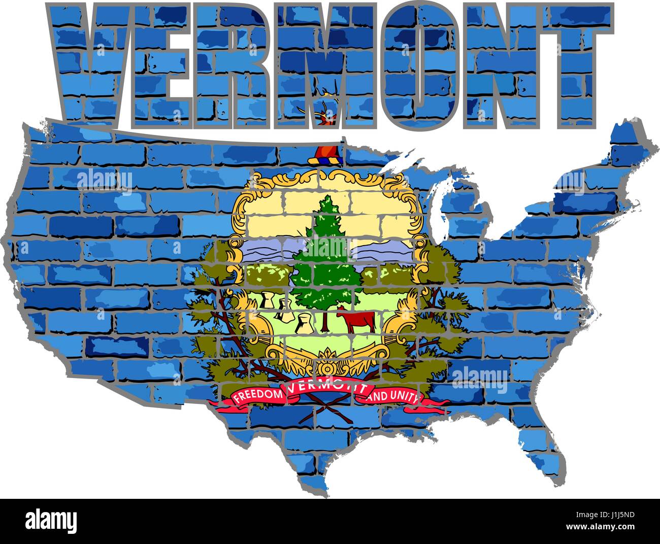 Vermont on a brick wall - Illustration, Font with the Vermont flag ...