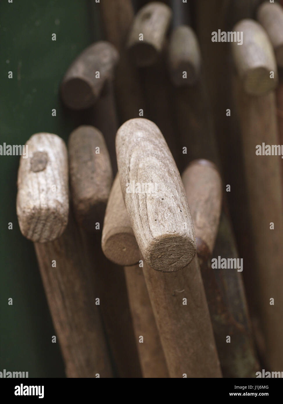 Stacked away garden tools in potting shed Stock Photo - Alamy
