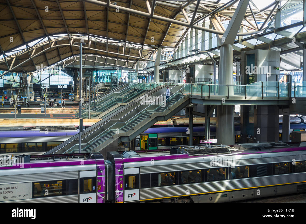 Melbourne, Australia - April 1, 2017: Escalators and stairs leading ...
